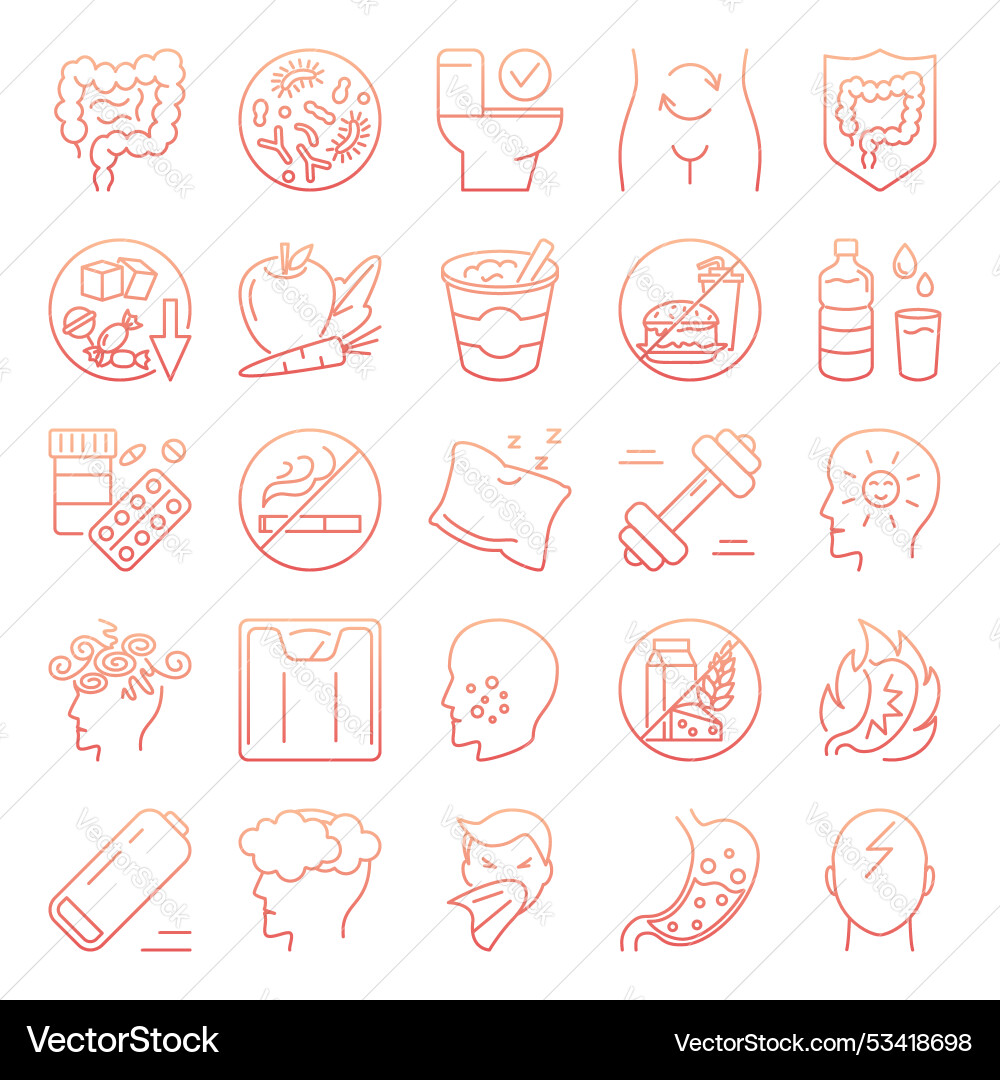 Healthy digestion line icon set Royalty Free Vector Image