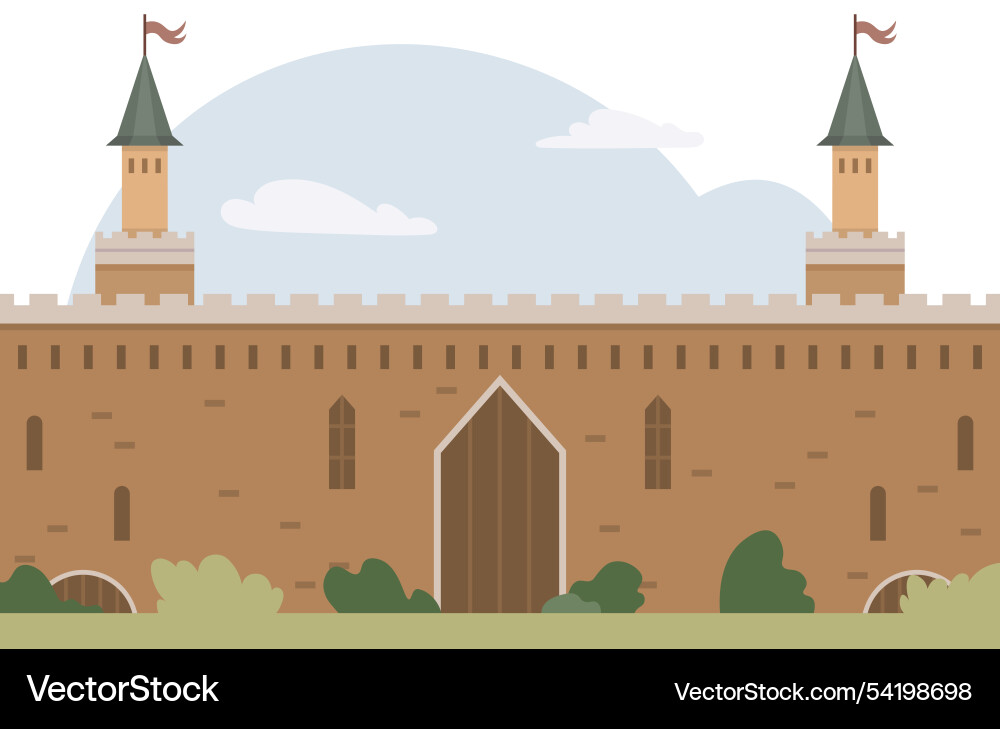 Medieval castle with twin towers and central gate Vector Image
