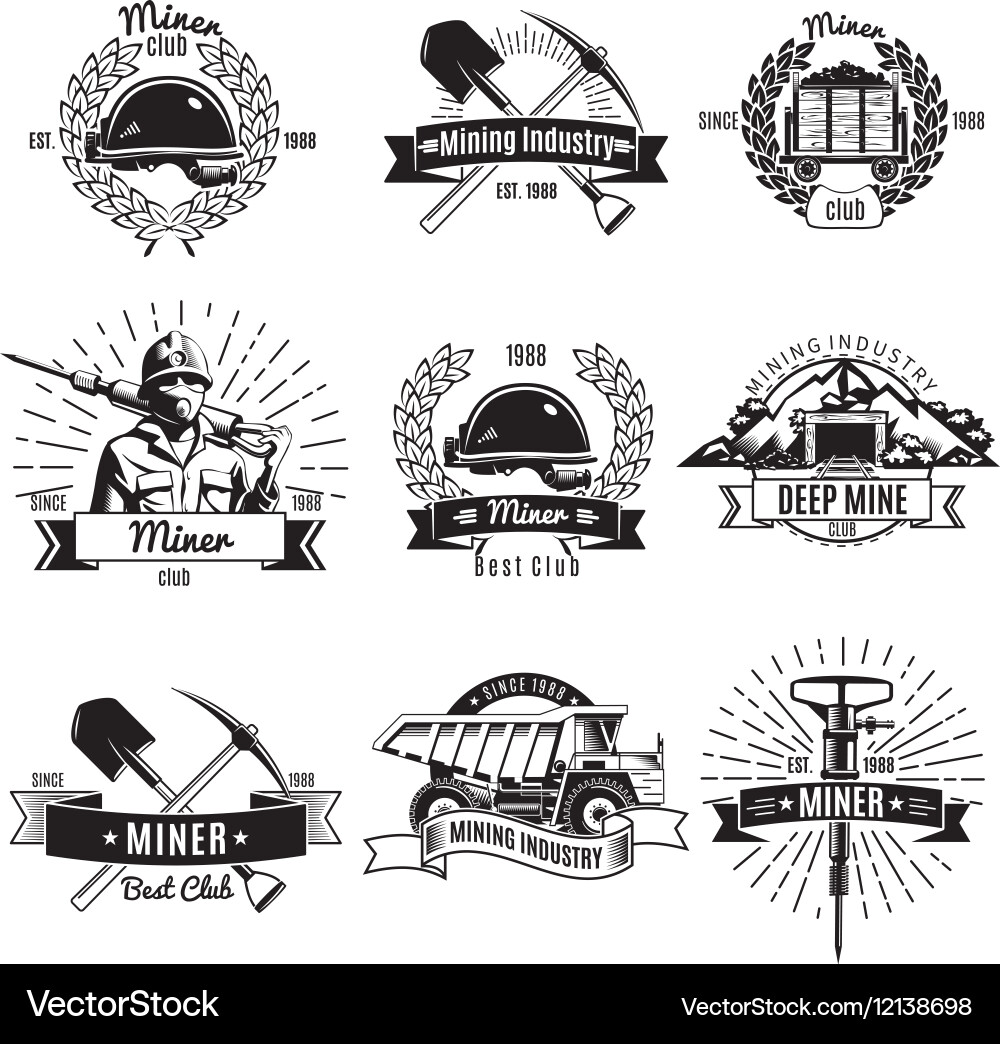 Mining industry vintage emblems Royalty Free Vector Image