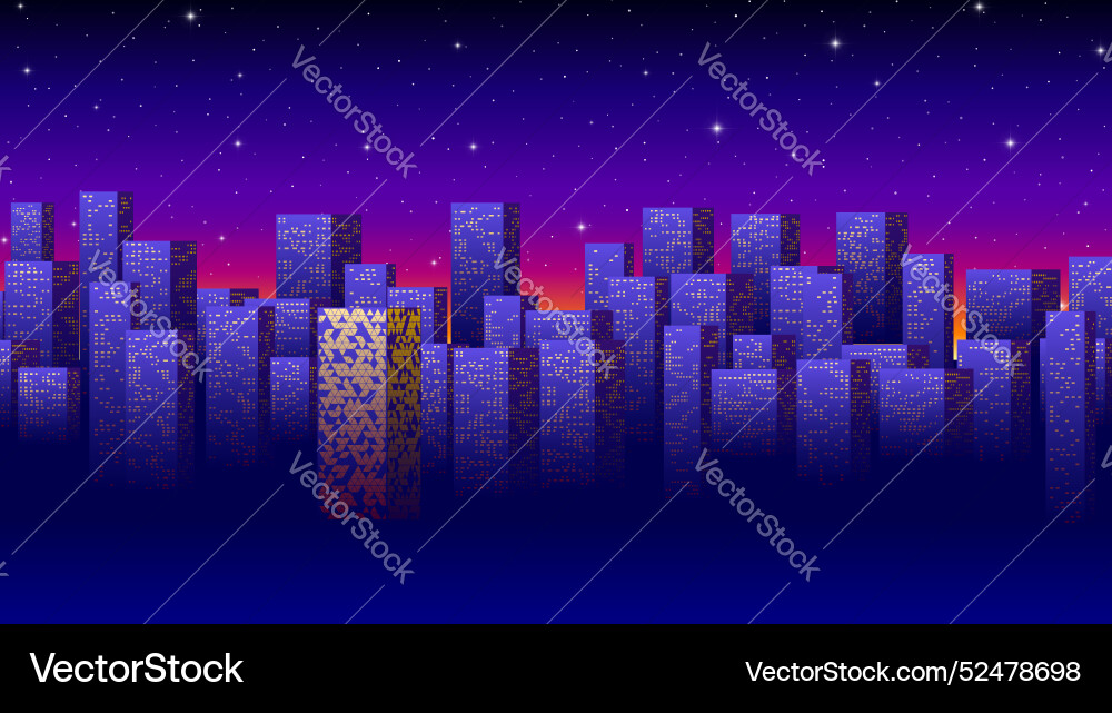 Neon city landscape with synthwave or 80s style Vector Image