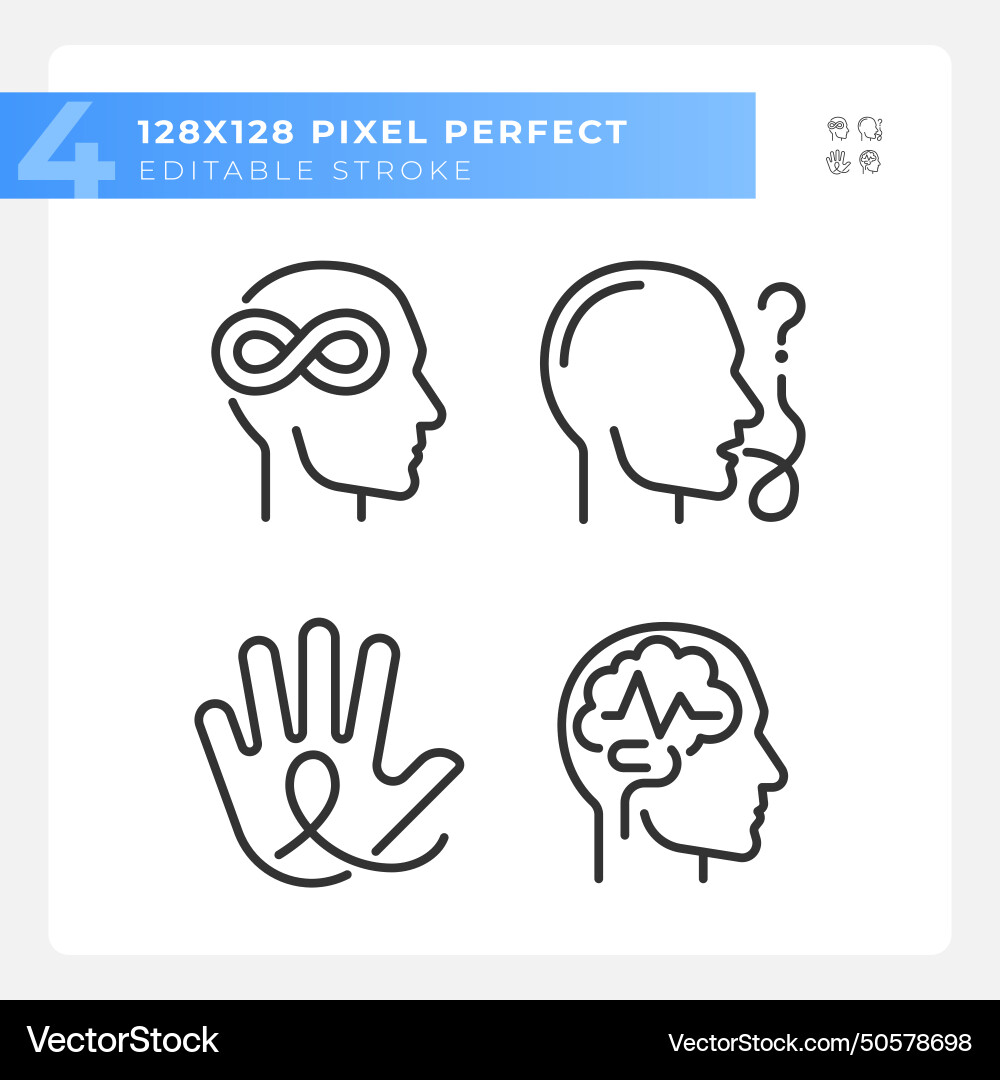 Neurology diseases linear icons set Royalty Free Vector