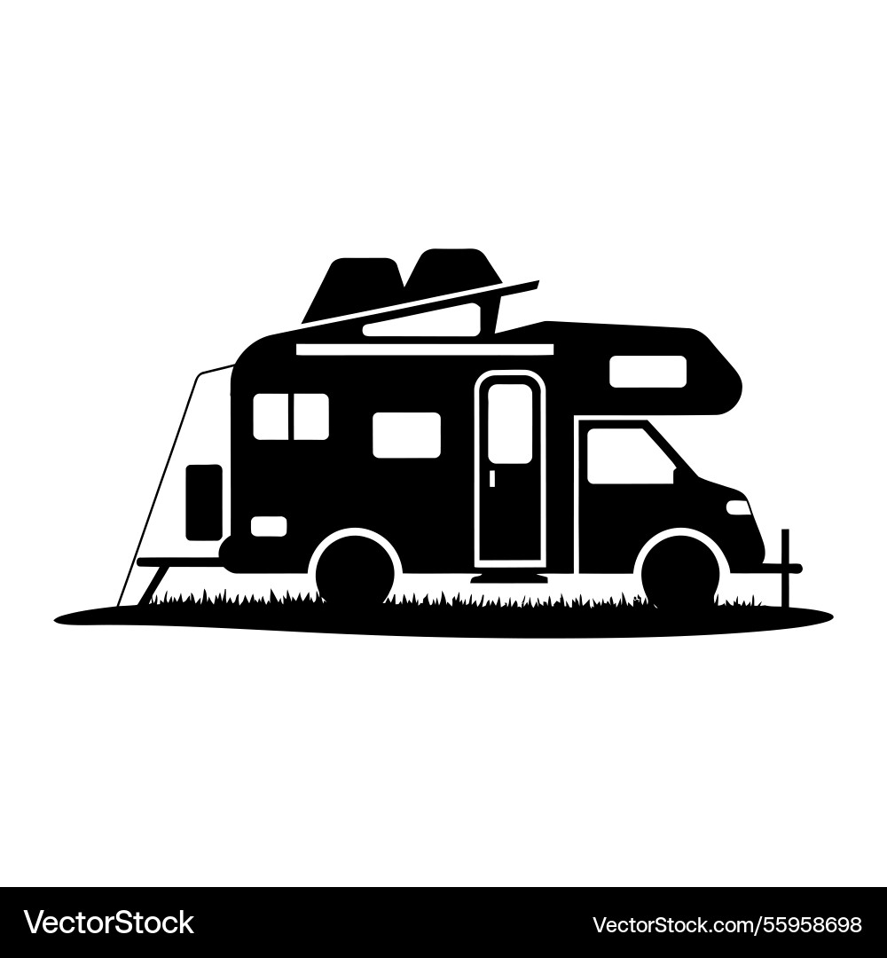 Rv camper silhouette Royalty Free Vector Image