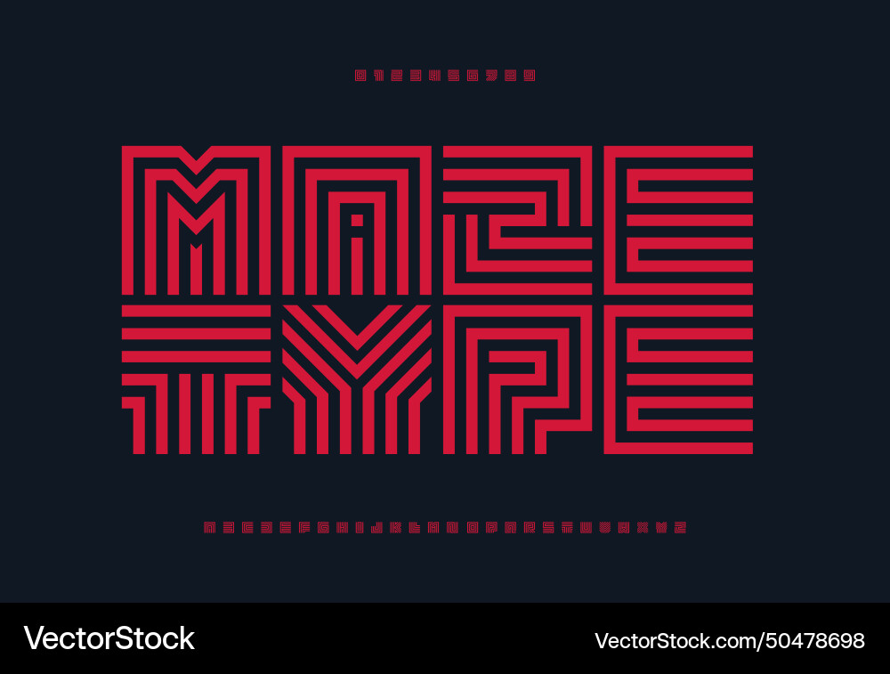 Square maze alphabet bold geometric letters Vector Image