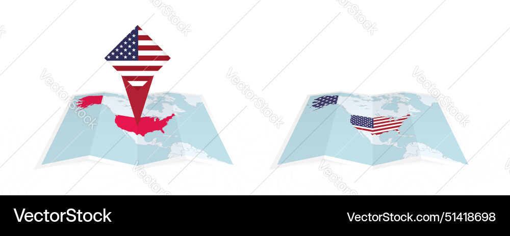 Two versions of an usa folded map one with a Vector Image