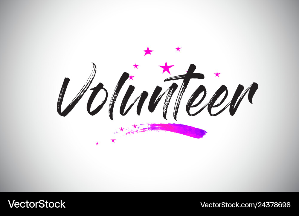 Volunteer Word Font - Violet & Confetti Vector Image