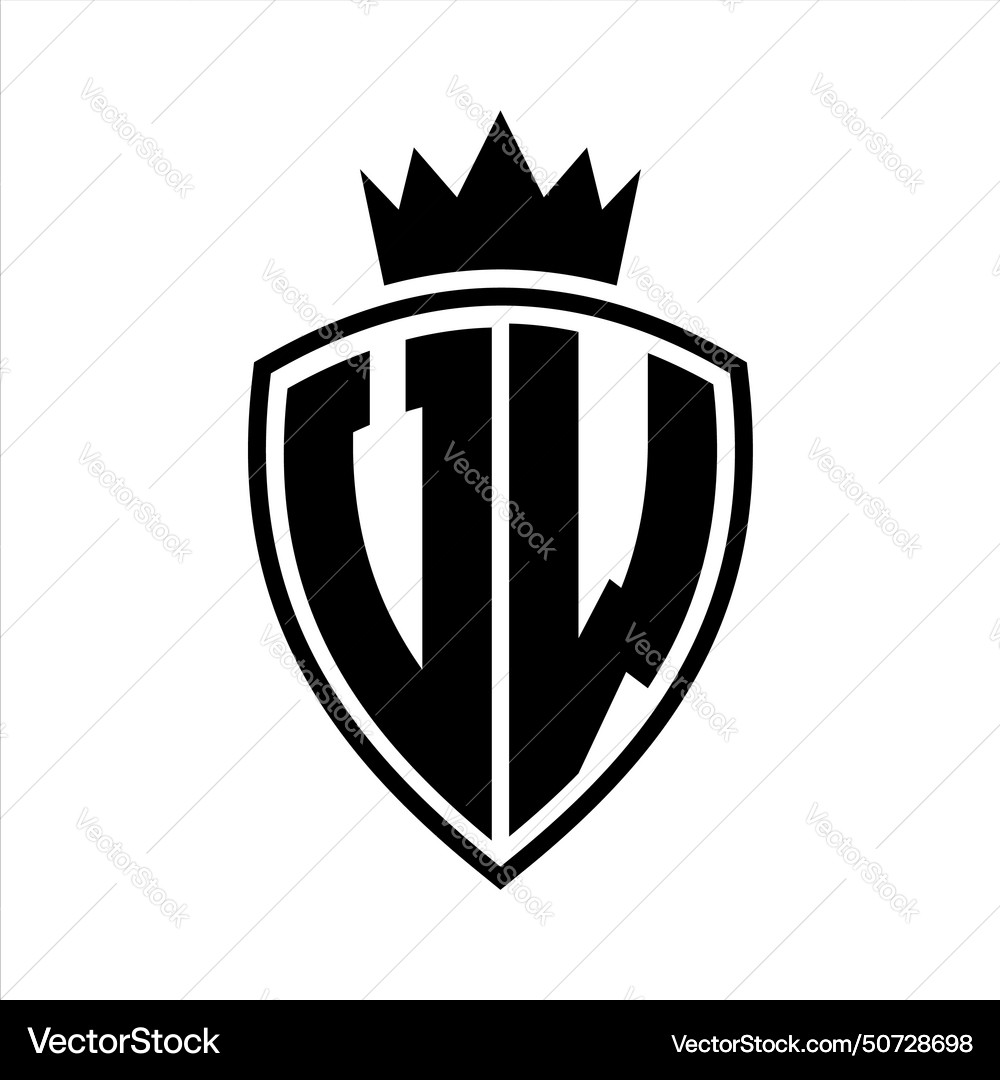 Vw letter monogram shield and crown outline shape Vector Image
