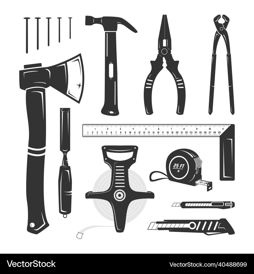 Black and white collection of handyman tool Vector Image