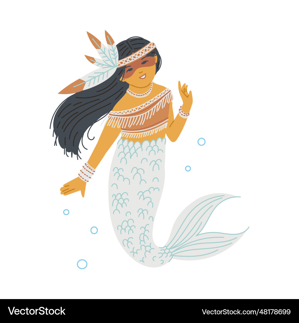 Cute native american mermaid cartoon flat Vector Image