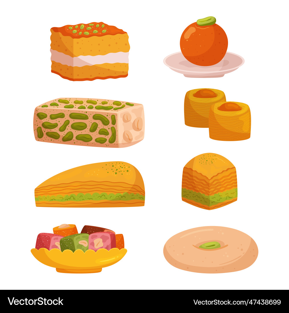 Exquisite assortment of eastern sweets offering Vector Image