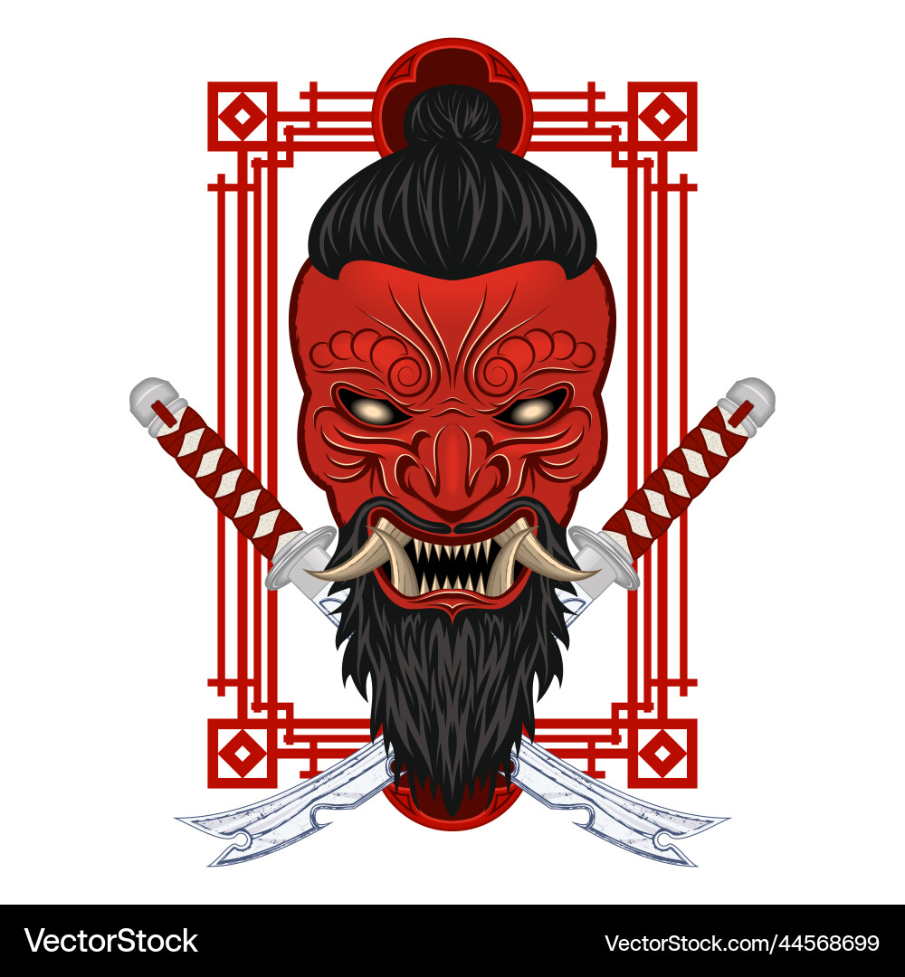 Mask sword japan red 0001 Royalty Free Vector Image