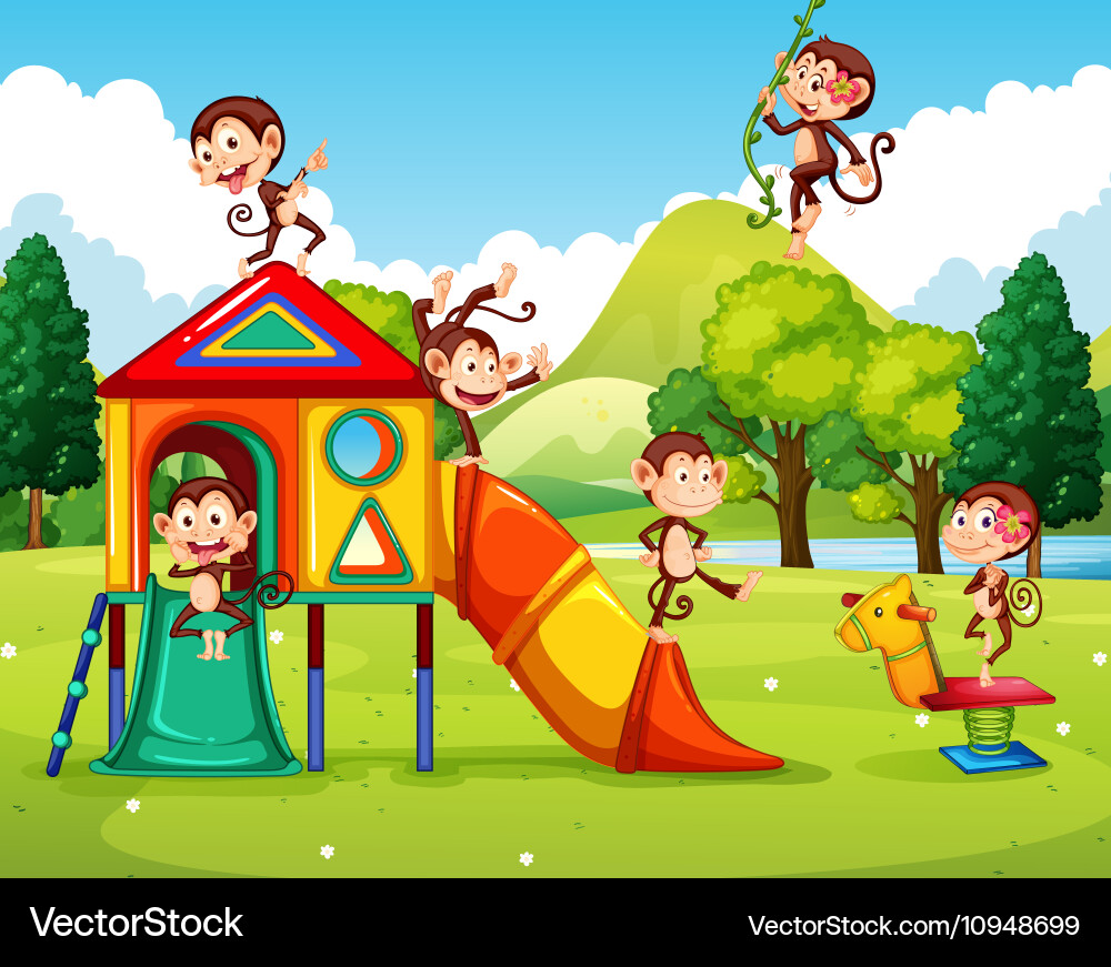 Monkeys playing in the playground Royalty Free Vector Image