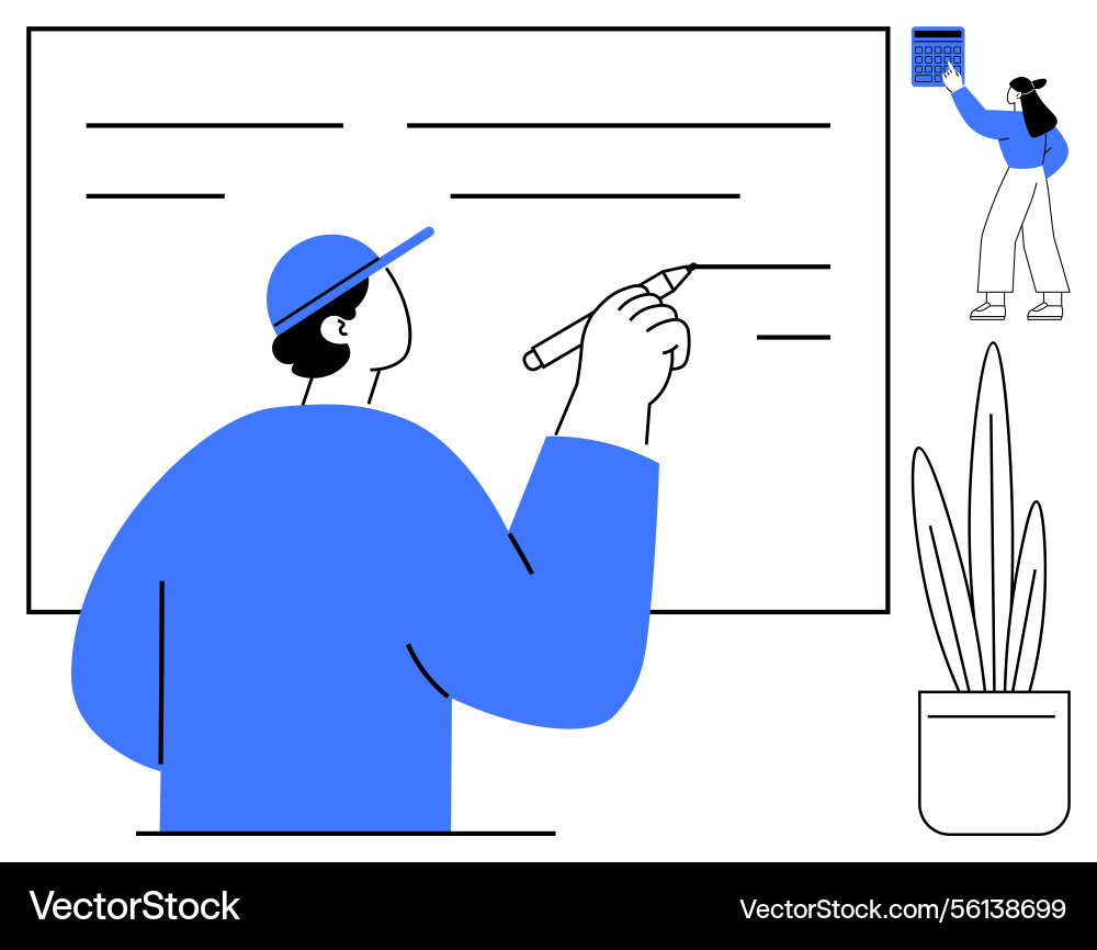 Teacher writing on board and student participating