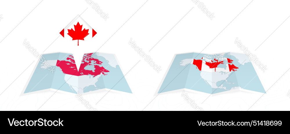 Two versions of an canada folded map one with a Vector Image