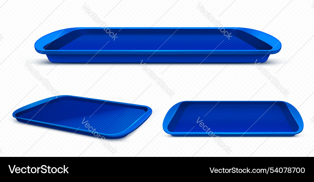 Blue rectangle plastic lunch tray side view mockup