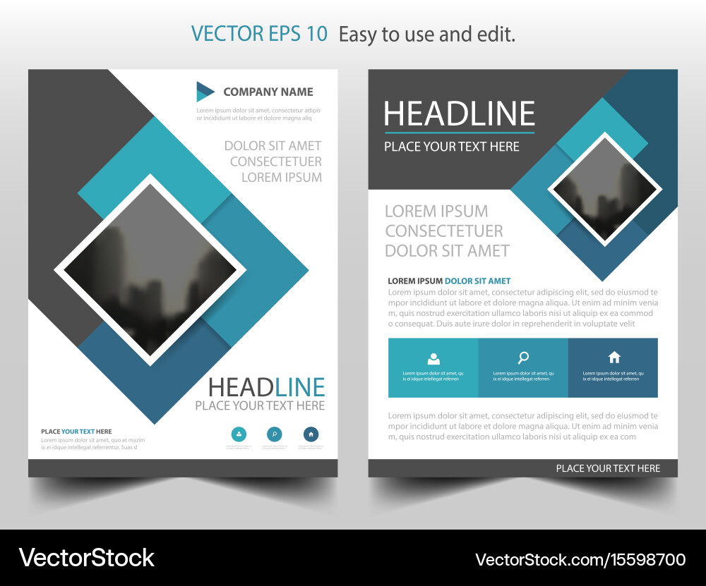 Blue square business brochure leaflet flyer Vector Image