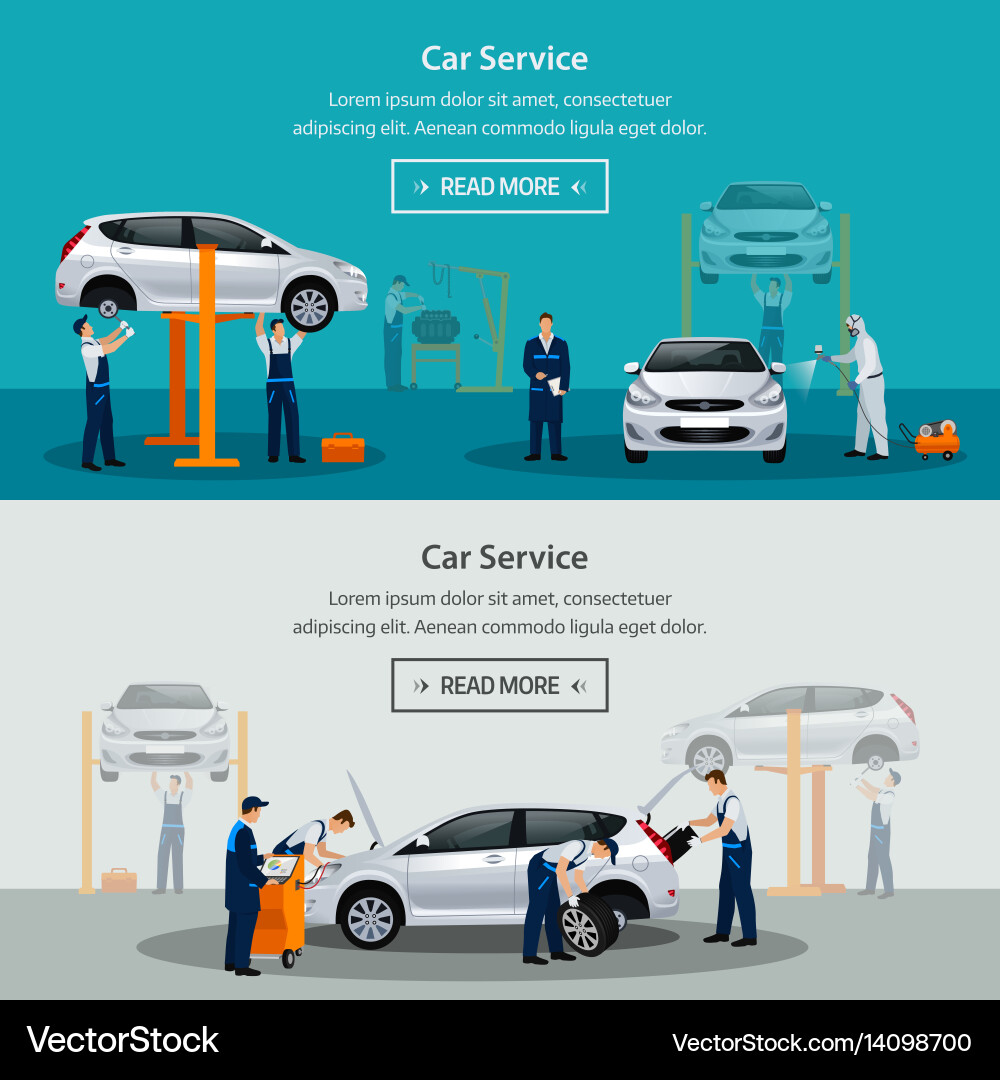 Car repair service flat horizontal banner Vector Image