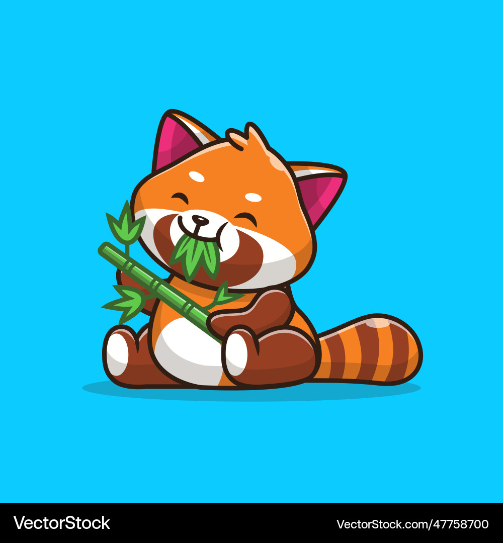 Cute red panda eating bamboo cartoon Royalty Free Vector