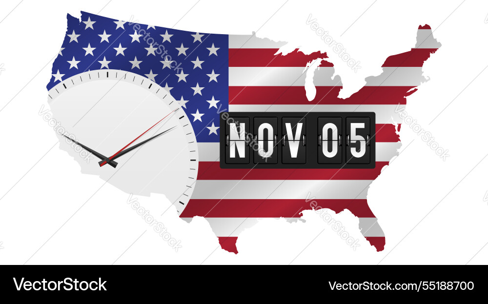 Election day in the usa map counter and clock Vector Image