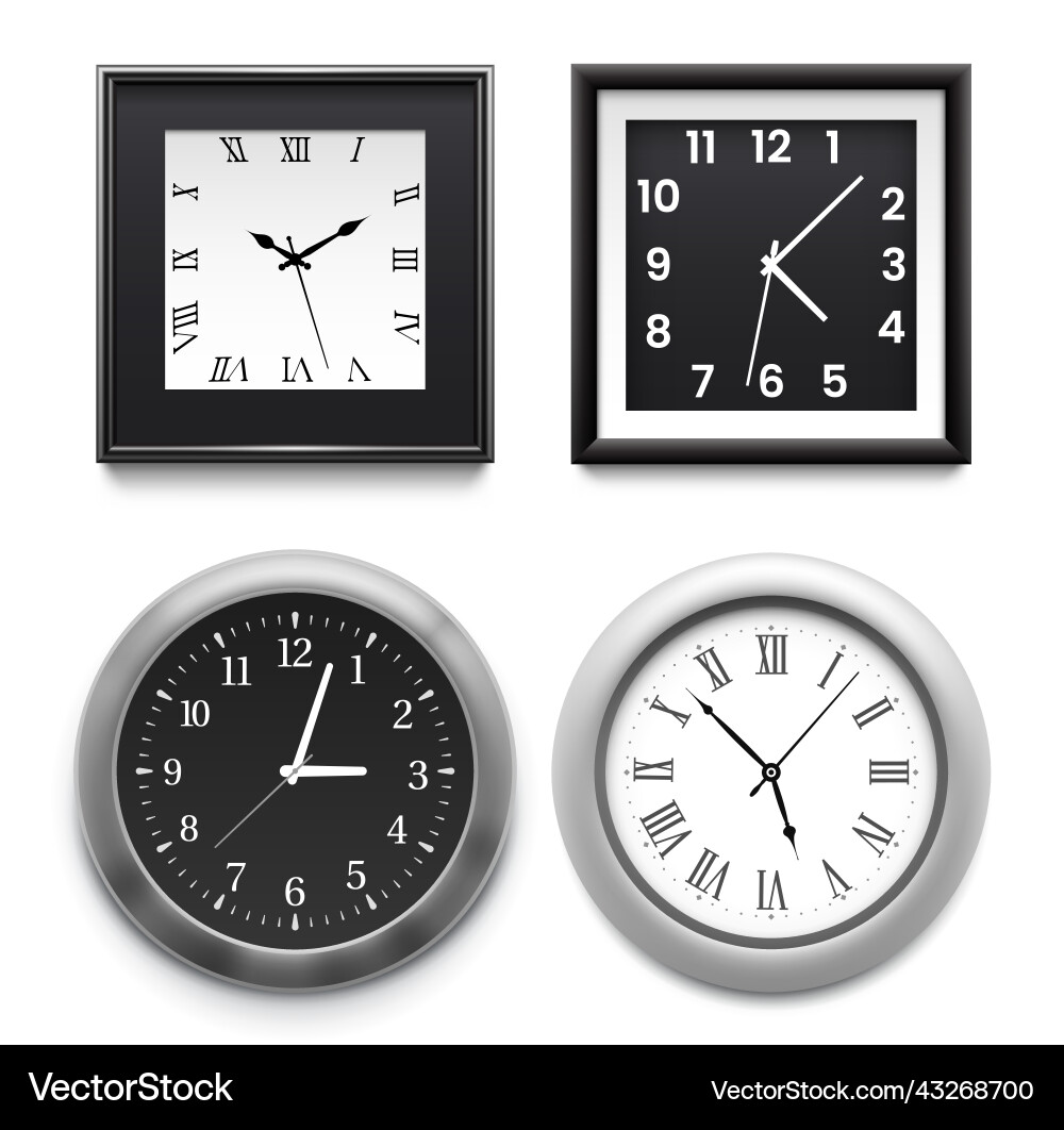 Realistic wall clocks modern round and square Vector Image