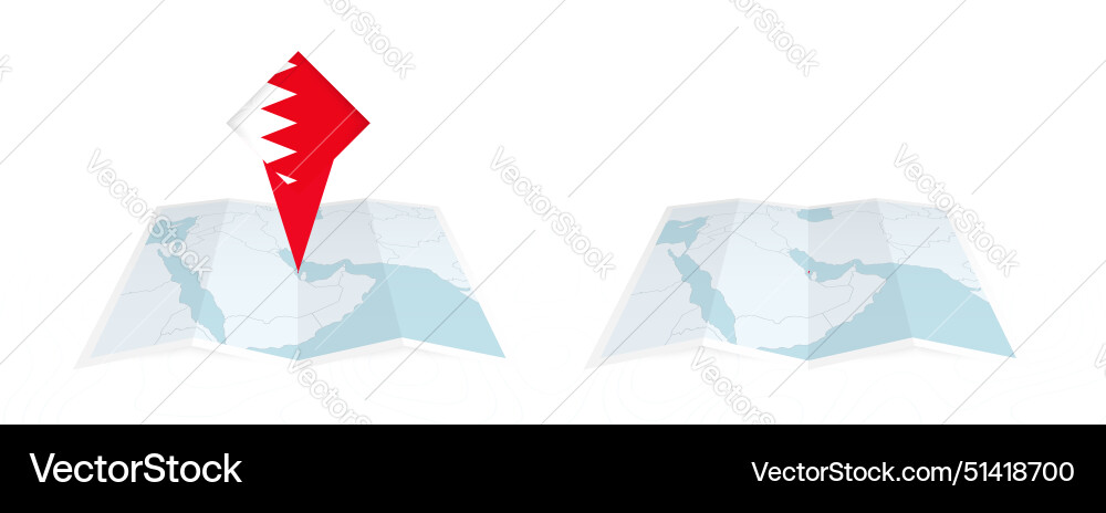Two versions of an bahrain folded map one Vector Image