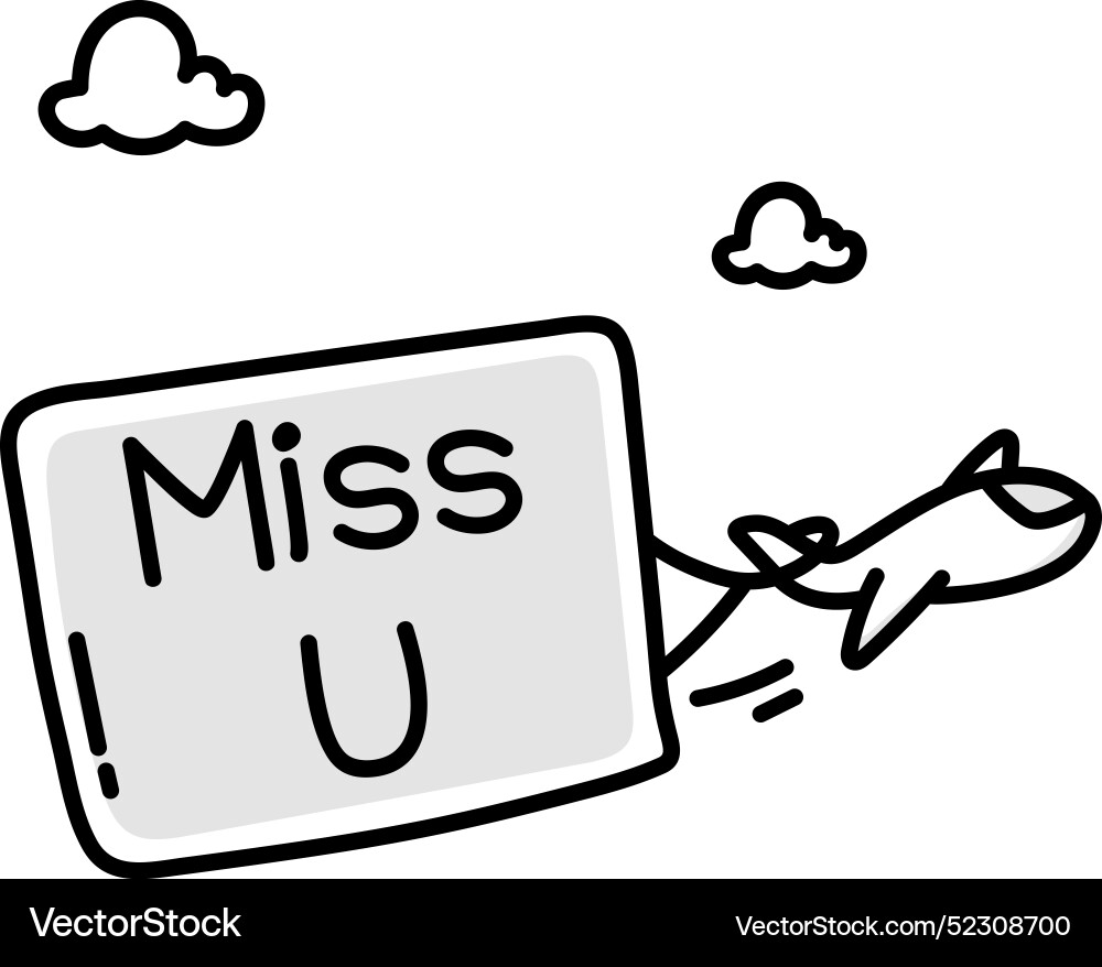 Webplane message with miss you typography doodle Vector Image