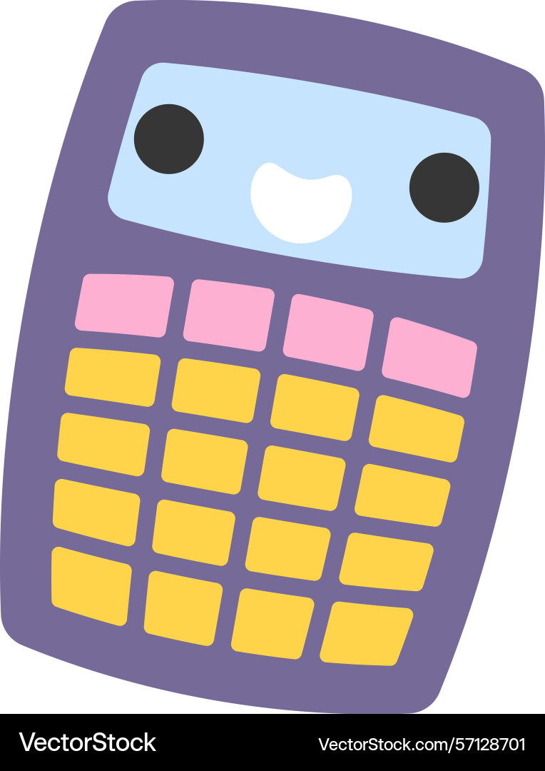 Cute calculator character smiling face Royalty Free Vector