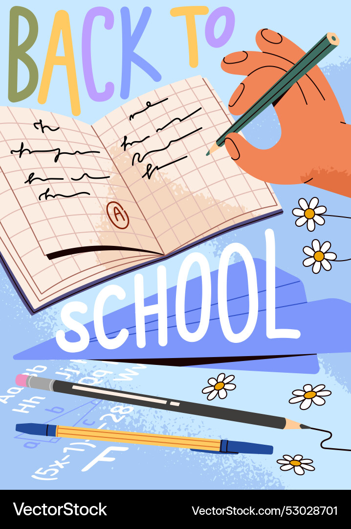 Poster of elementary education kid does homework Vector Image