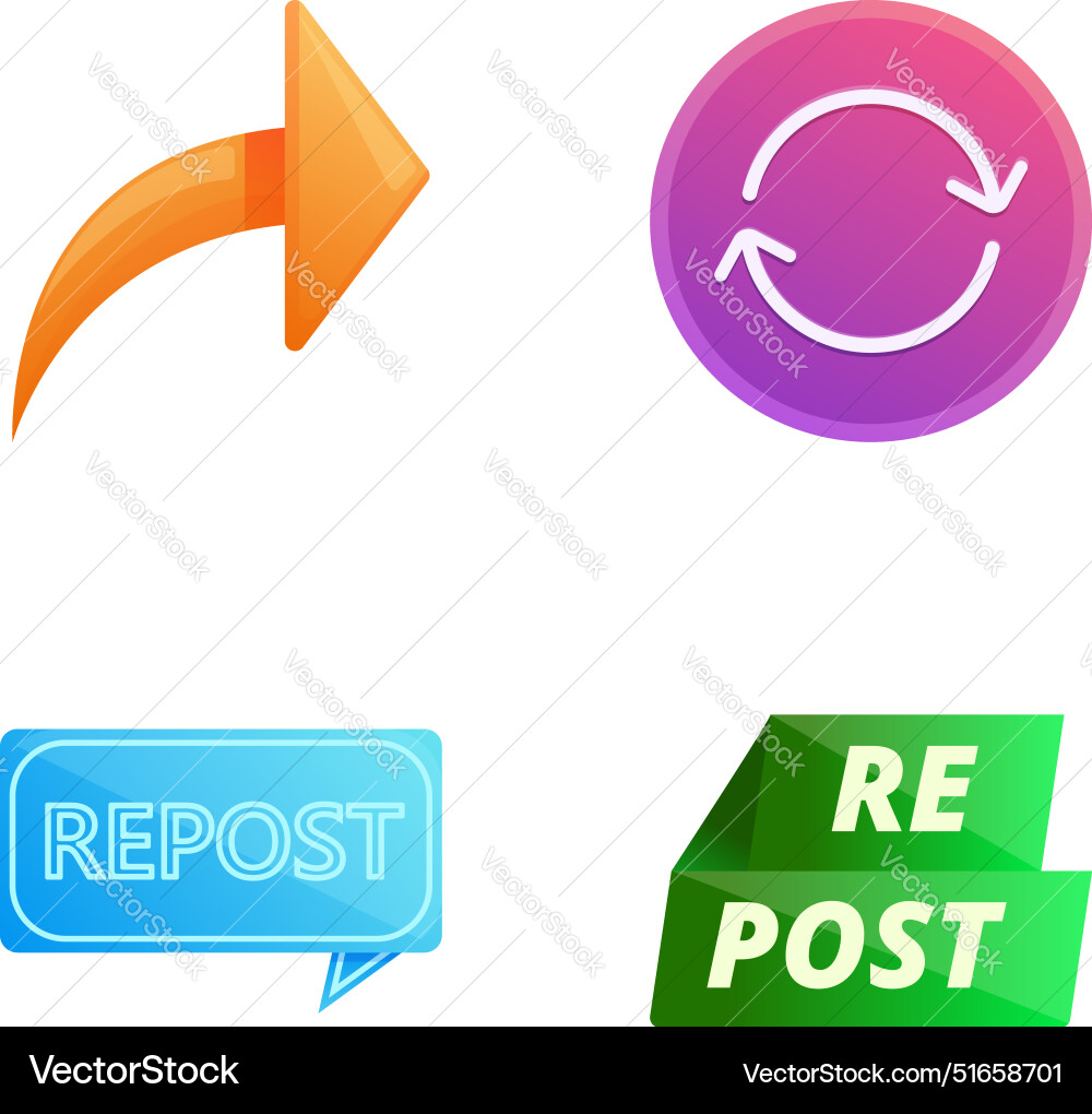 Repost icons set cartoon retweet Royalty Free Vector Image