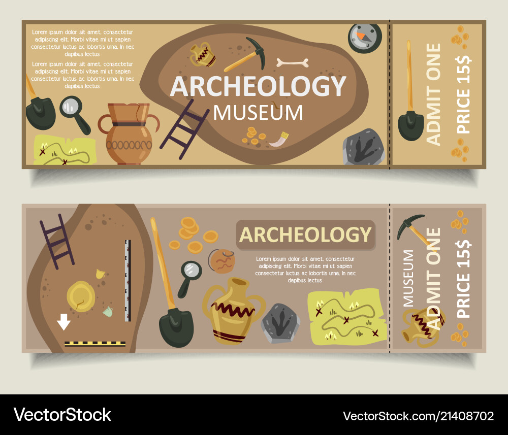 Archaeological museum ticket template set Vector Image