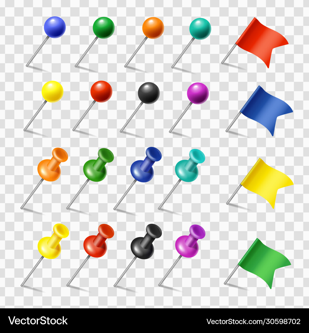 Colored pins flags tack pointer pinned markers Vector Image