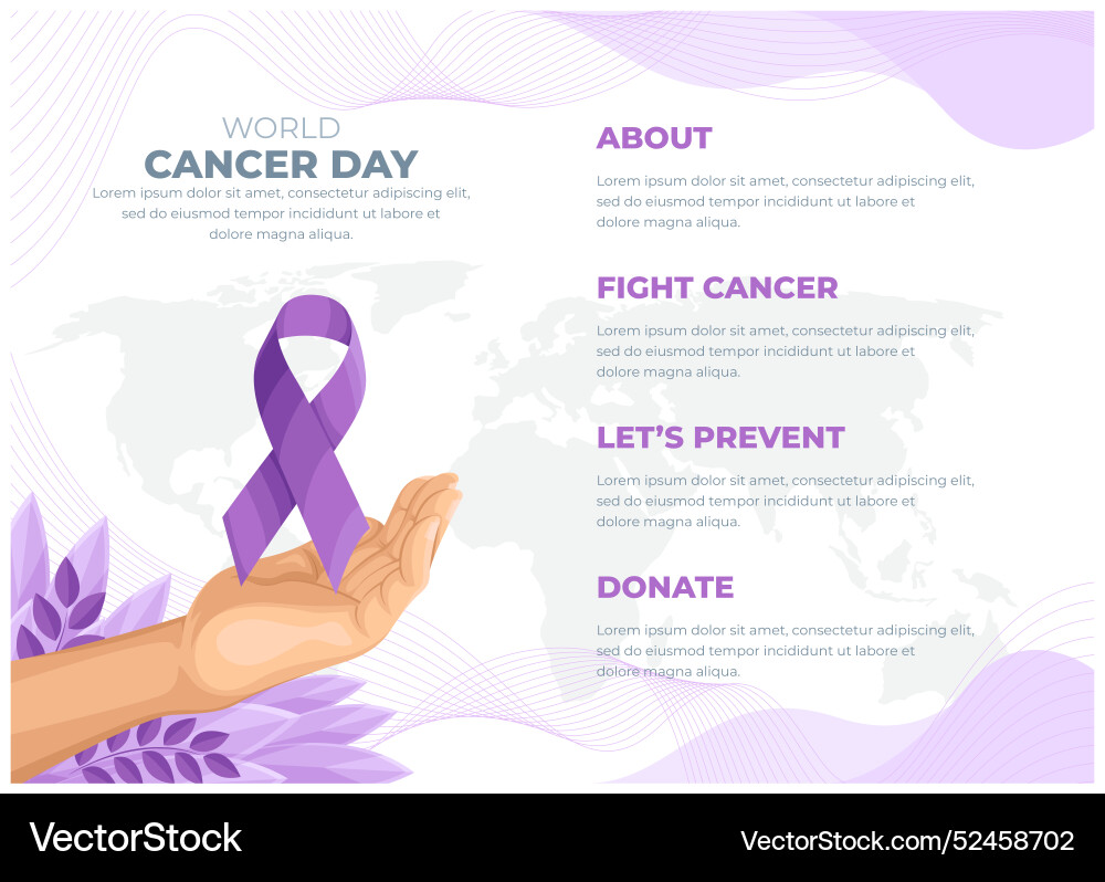 Flat world cancer day brochure template Royalty Free Vector