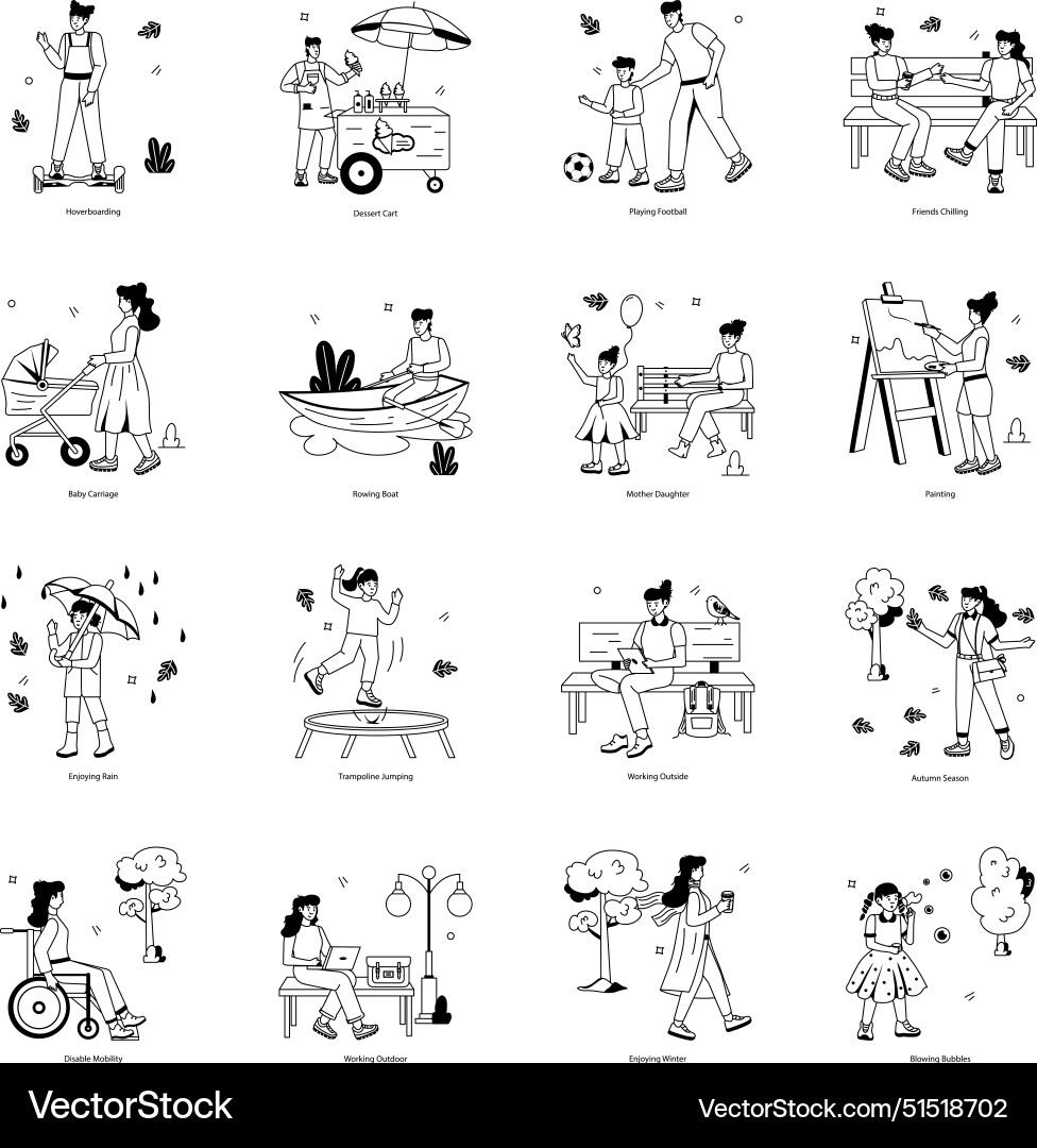 Park activities flat Royalty Free Vector Image