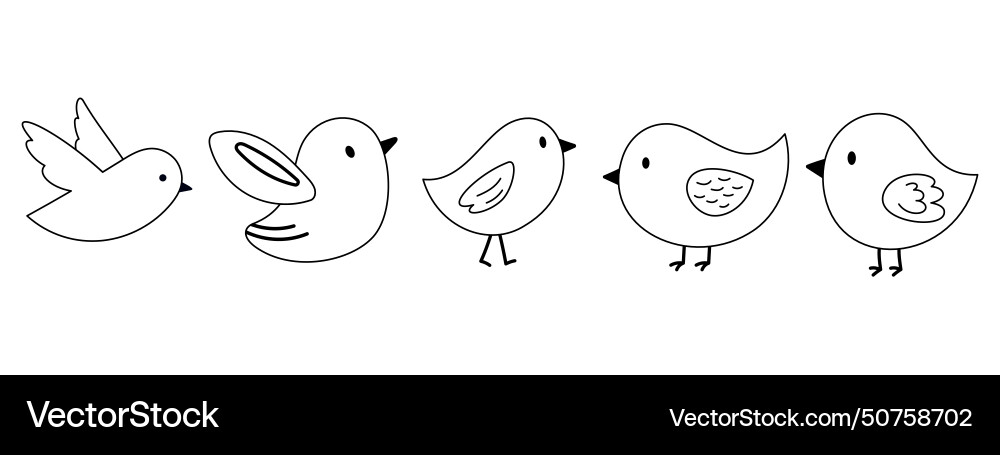 Set of spring birds outline sketch charming Vector Image