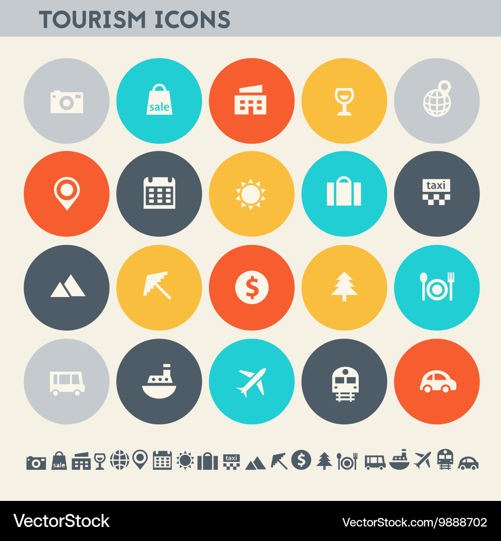 Tourism icon set multicolored flat buttons Vector Image