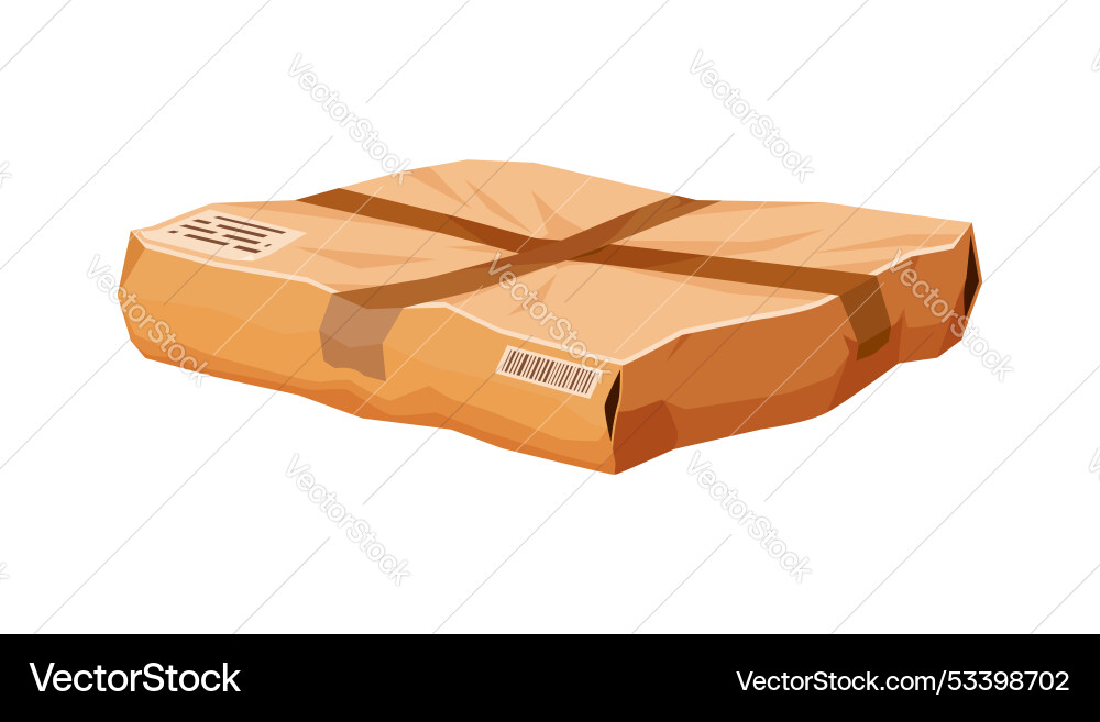 Wet and damaged crumpled box broken cargo parcel Vector Image
