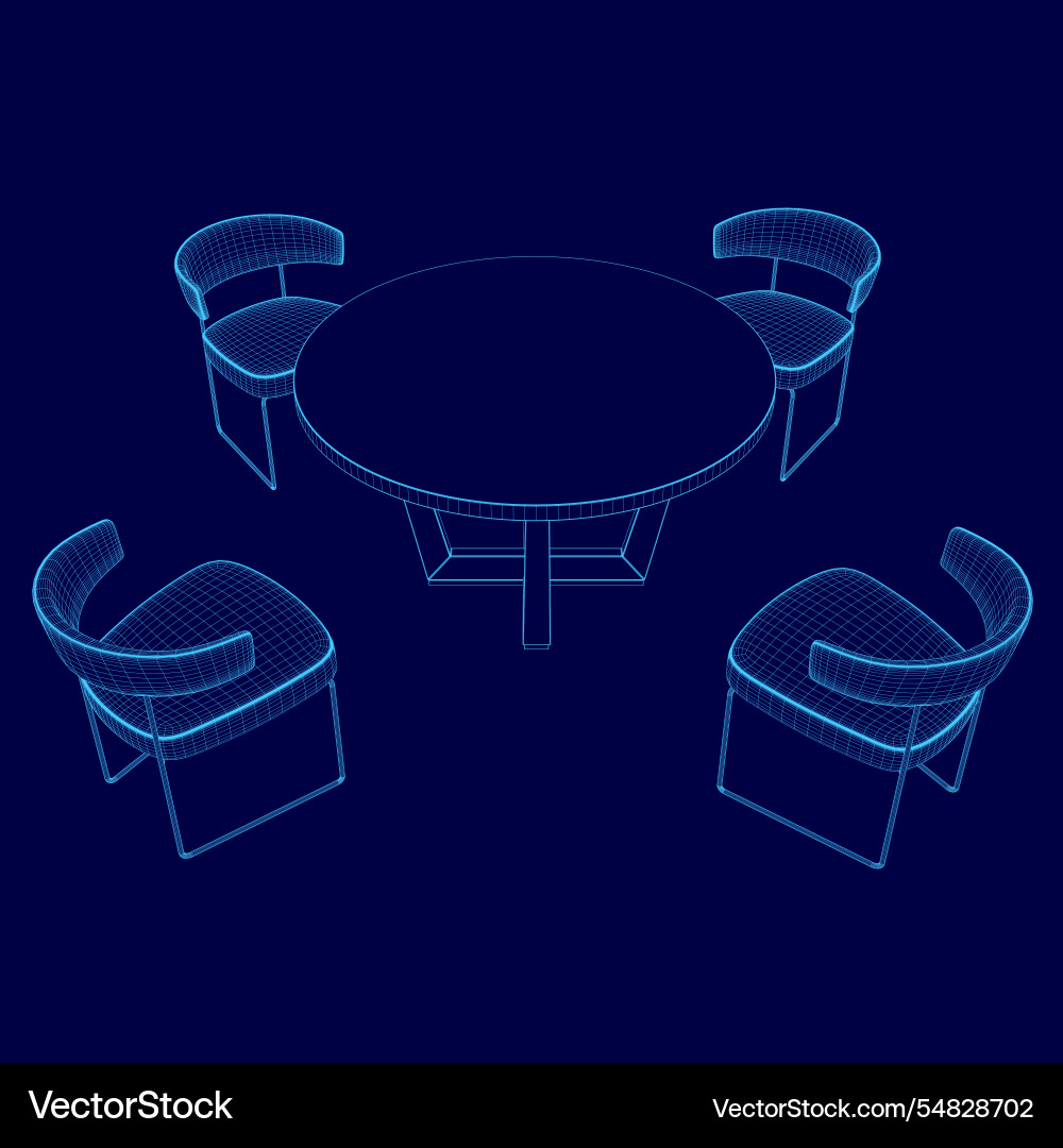 Wireframe flat style chairs and round table Vector Image