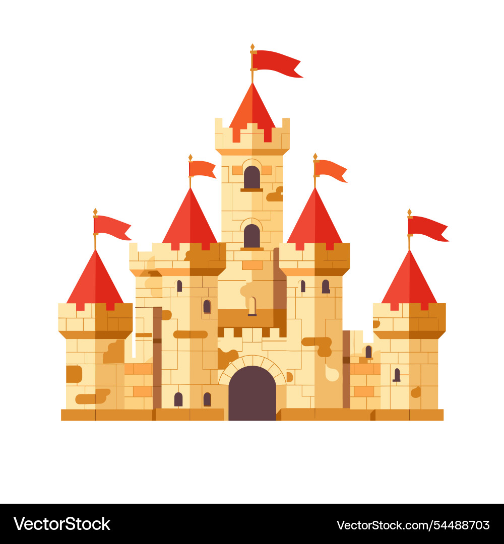 Colorful castle with red flags and distinct Vector Image
