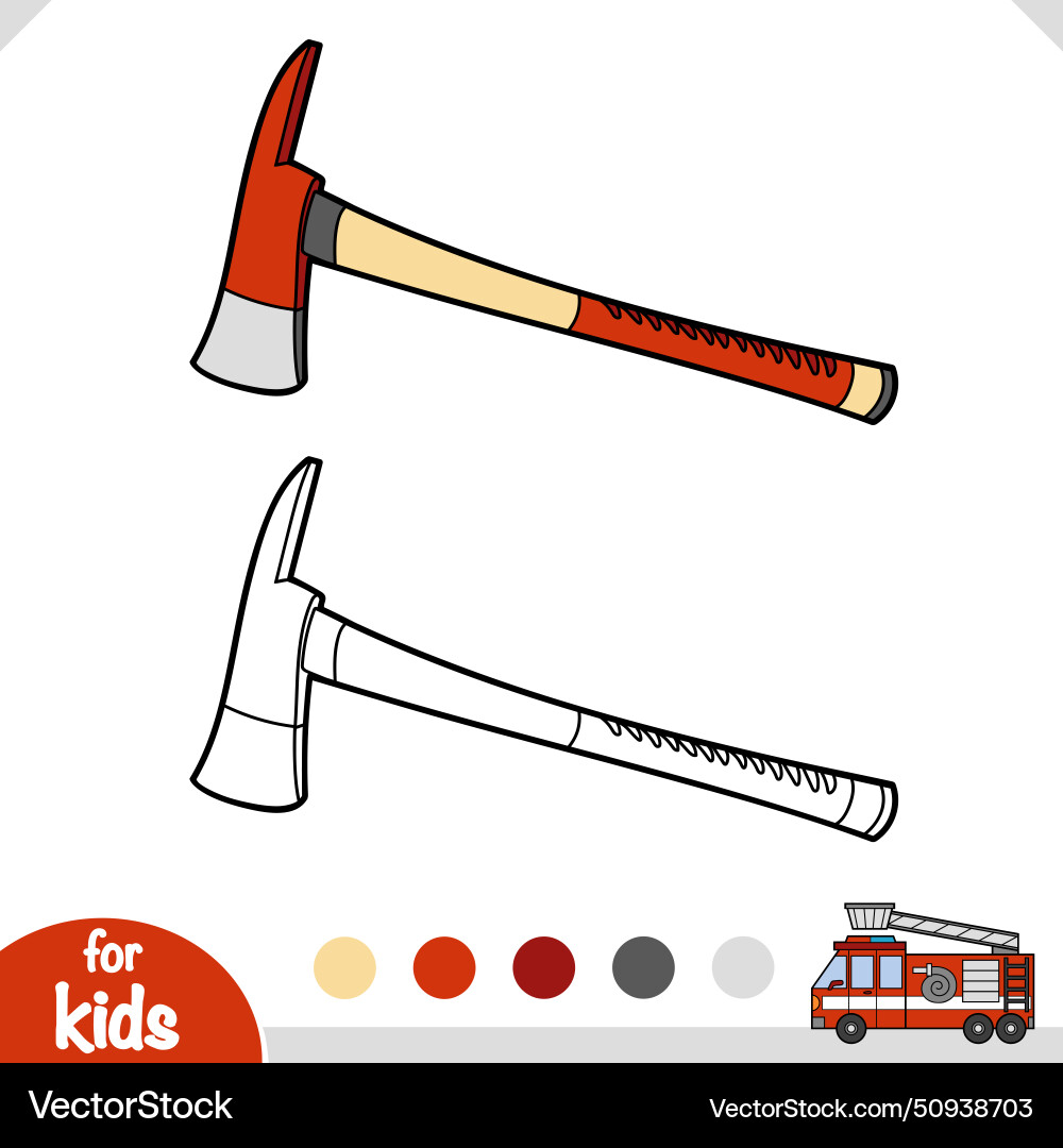 Coloring book for kids firemans ax Royalty Free Vector Image