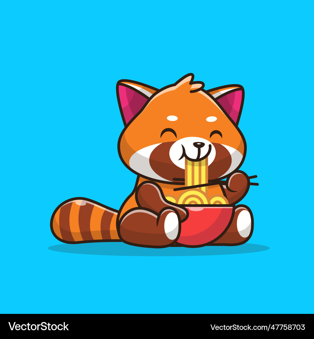 Cute red panda eating noddle cartoon Royalty Free Vector