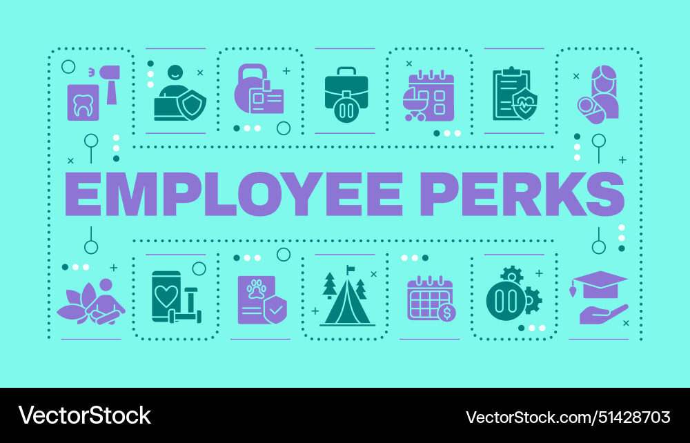 Employee perks teal word concept Royalty Free Vector Image