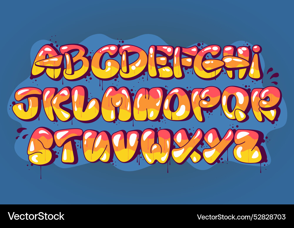 Graffiti bubble alphabet retro street art font Vector Image