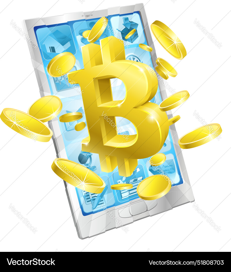 Mobile phone bitcoin coins concept Royalty Free Vector Image