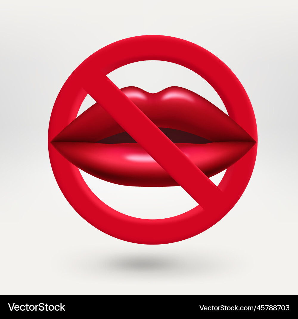 Red lips icon in circle with crossed line Vector Image