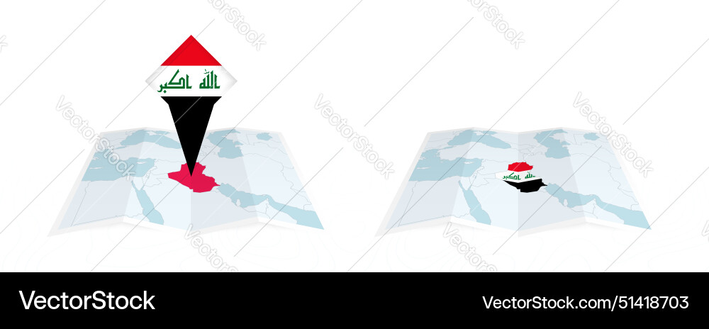 Two versions of an iraq folded map one with a Vector Image