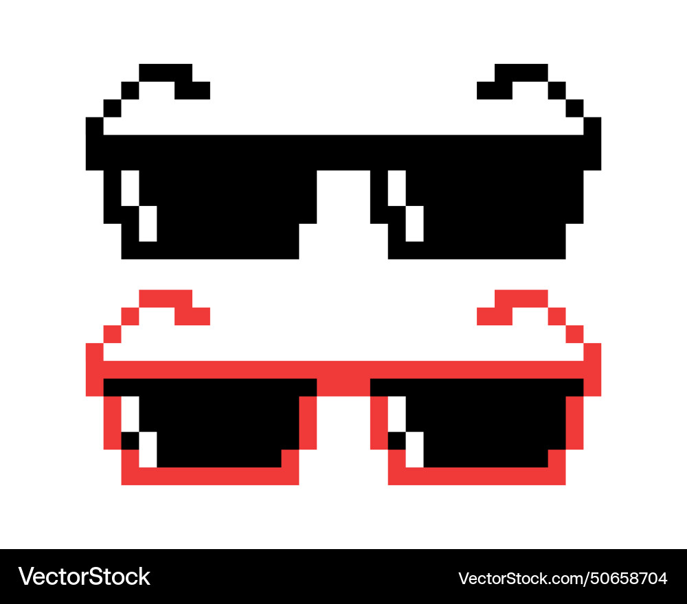Pixel boss glasses icon set in 8 bit retro Vector Image