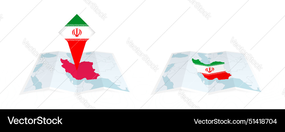 Two versions of an iran folded map one with a Vector Image