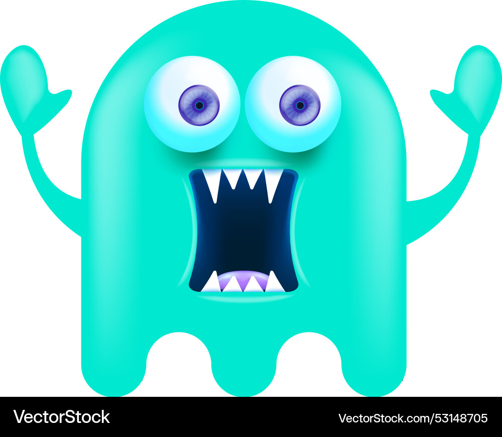 Funny very cute smiling cyan ghost monster Vector Image