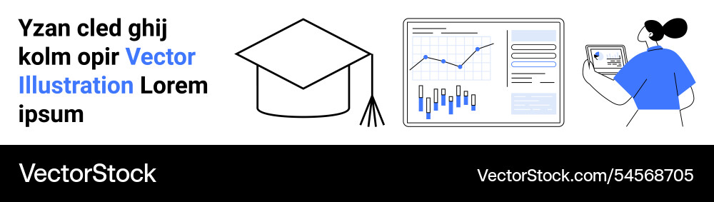 Graduation cap data analysis chart and person Vector Image
