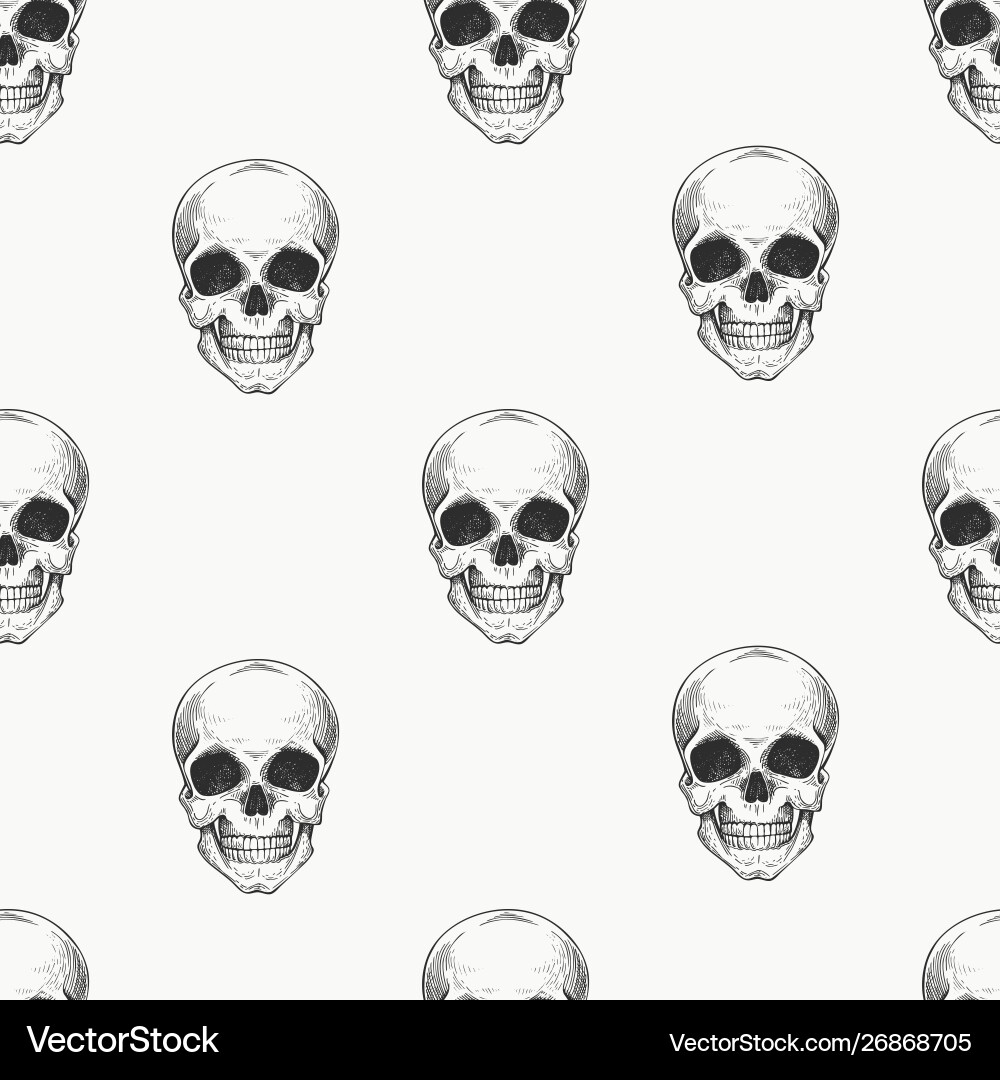 Hand-Drawn Skeleton Skull Pattern Royalty Free Vector Image
