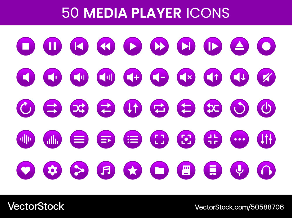 50 media player icons gradient design style Vector Image
